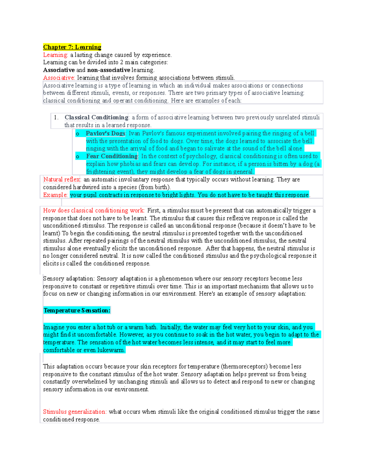 Chapter 7 & 8 Study Notes - Chapter 7: Learning Learning: a lasting ...