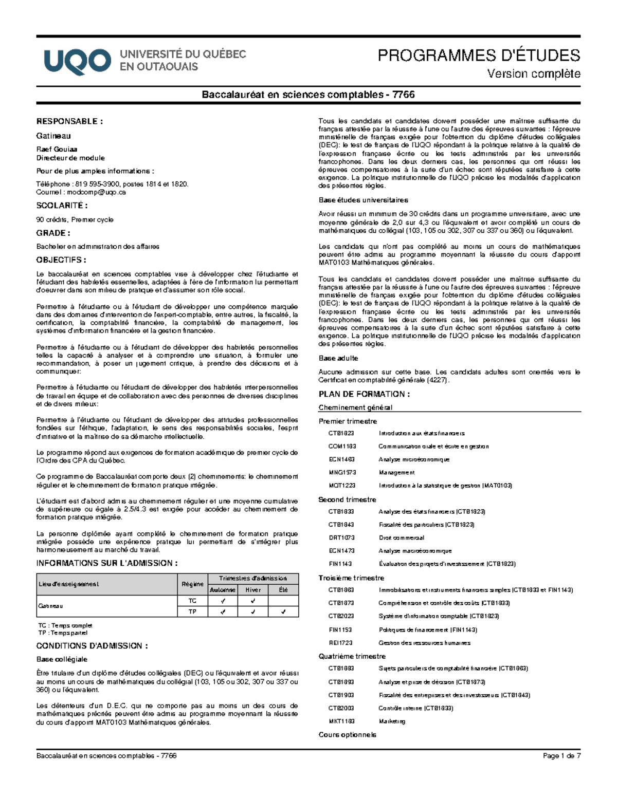7766 - PROGRAMMES D'ÉTUDES Version complète Baccalauréat en sciences comptables - 7766 ...
