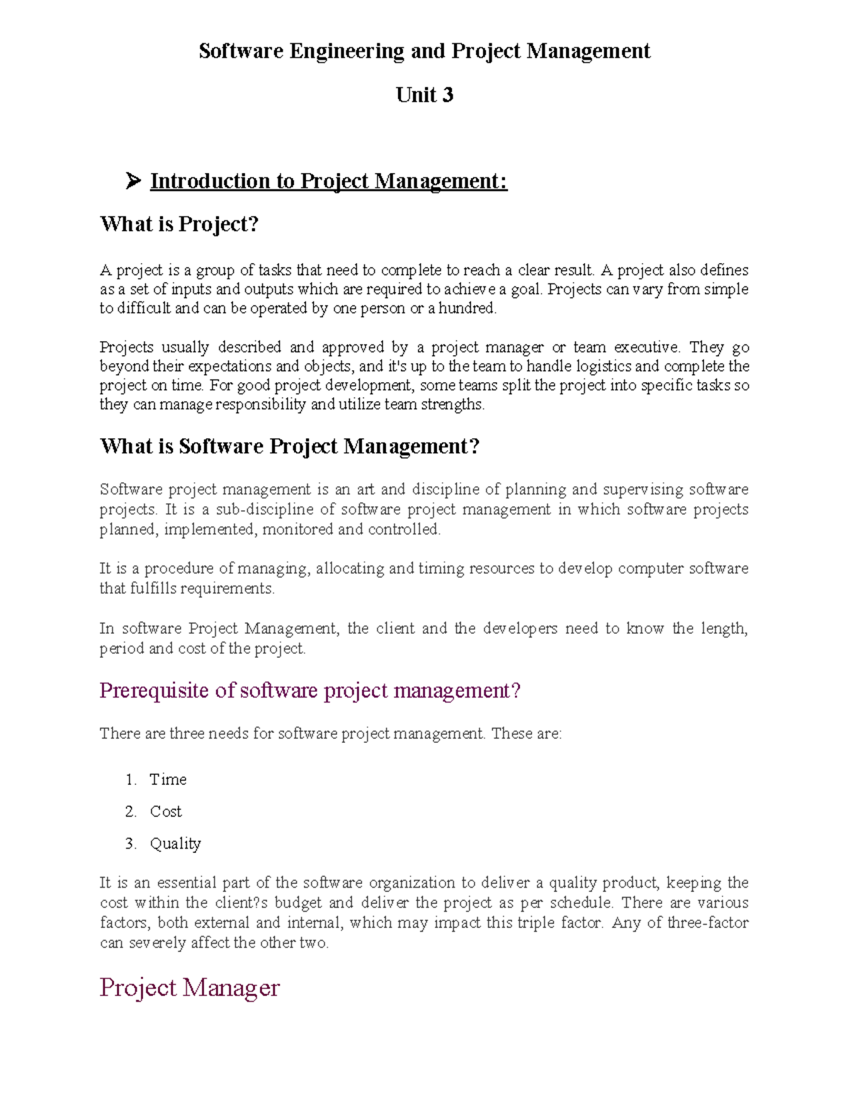 SE & PM Unit 3 notes - Good Course - Software Engineering and Project ...