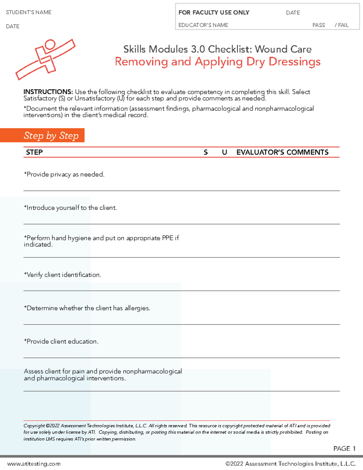 Skills Checklist Wound Care Dry Dressings - PAGE 1 Copyright ©2022 ...
