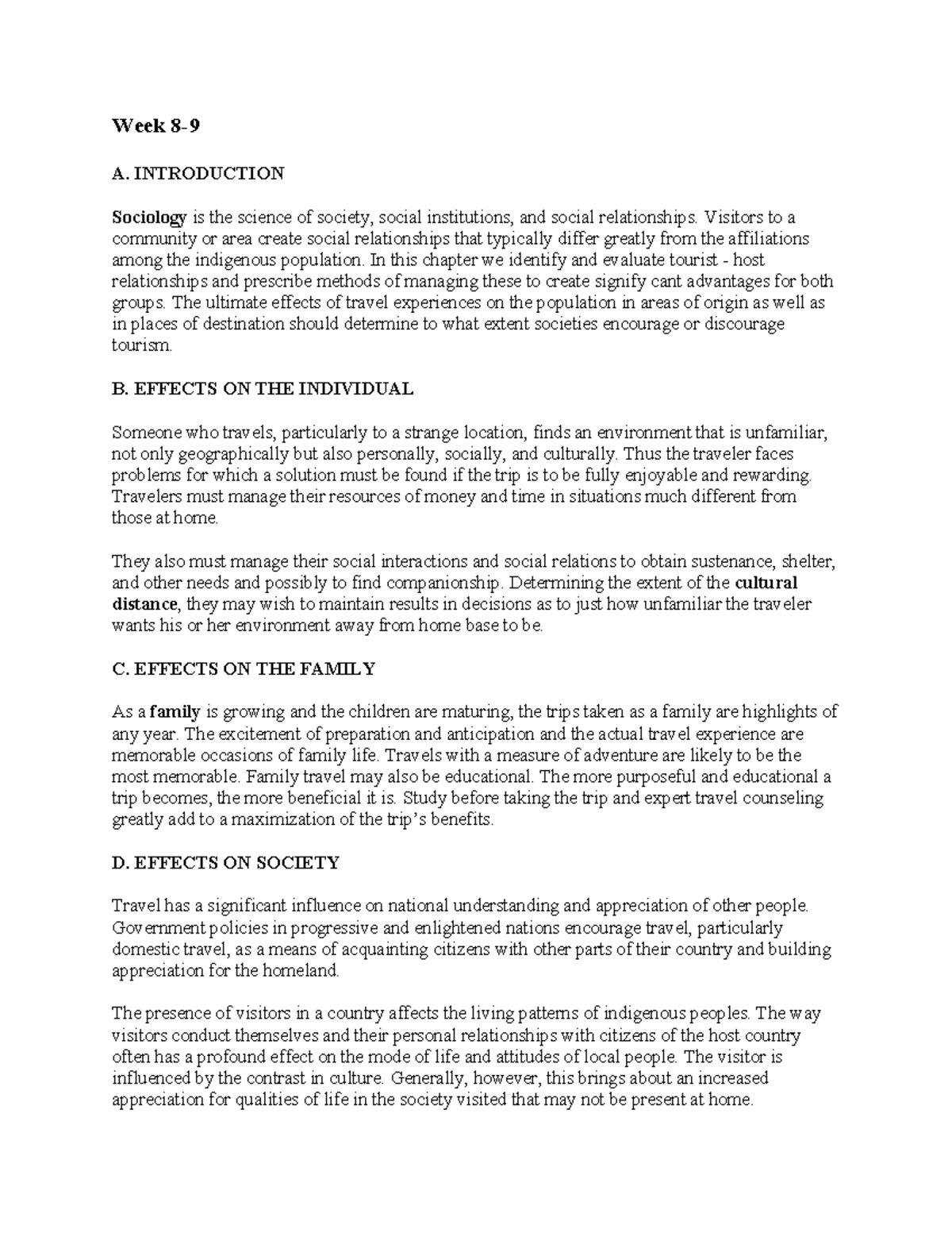 Macro week 8-9 - Week 8- A. INTRODUCTION Sociology is the science of ...