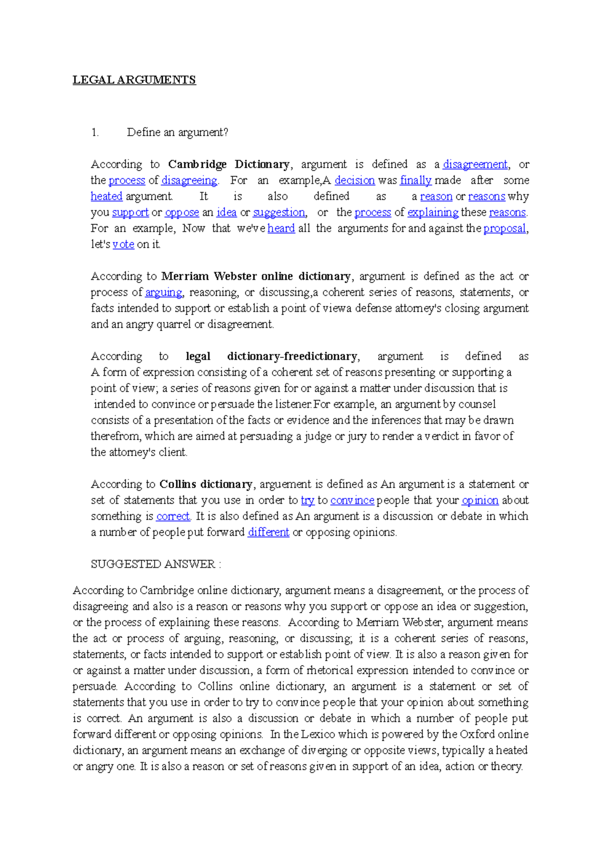 T13- Arguments - LEGAL ARGUMENTS Define an argument? According to ...