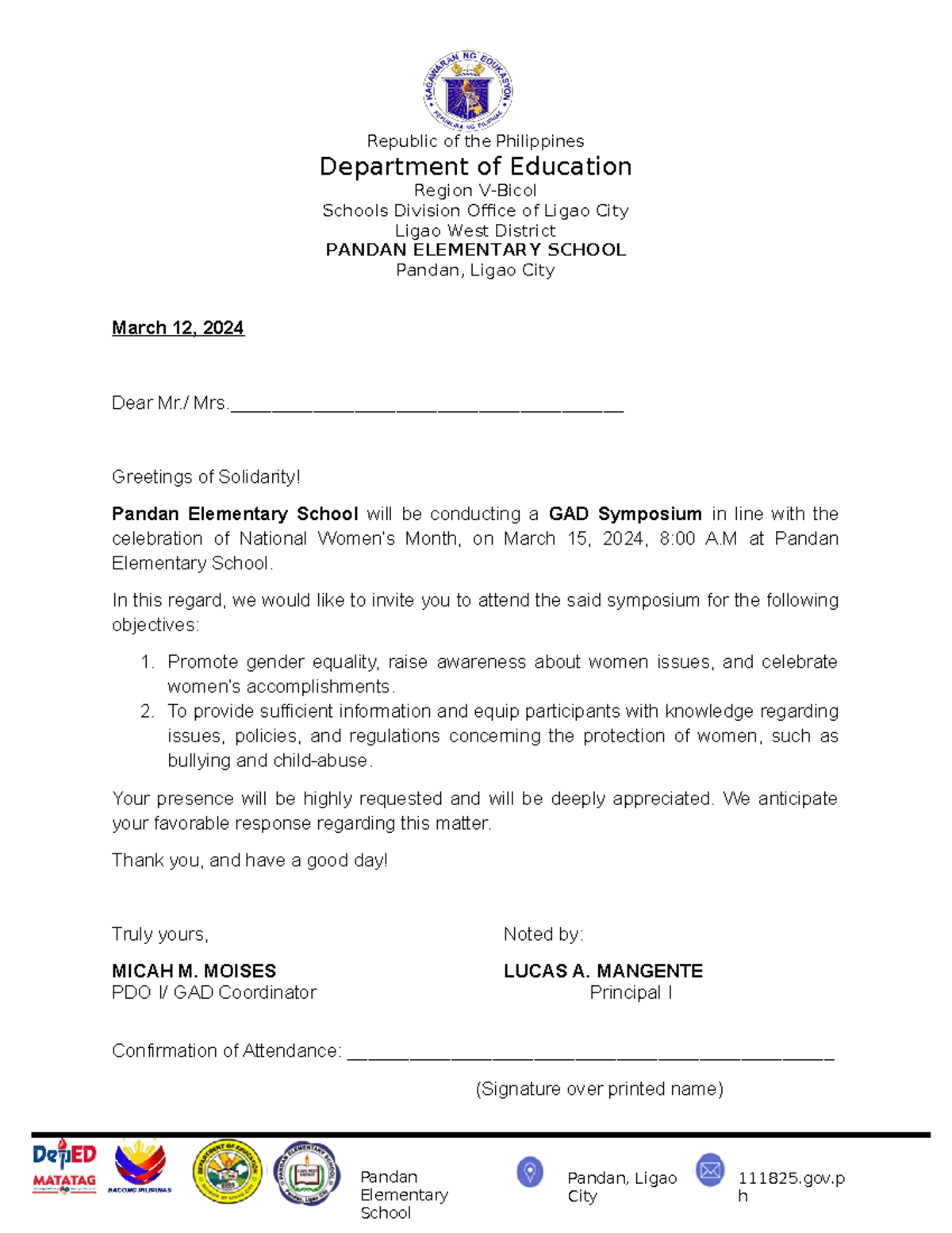Letter of Invitation (GAD Symposium) - Pandan, Ligao City 111825.gov h ...