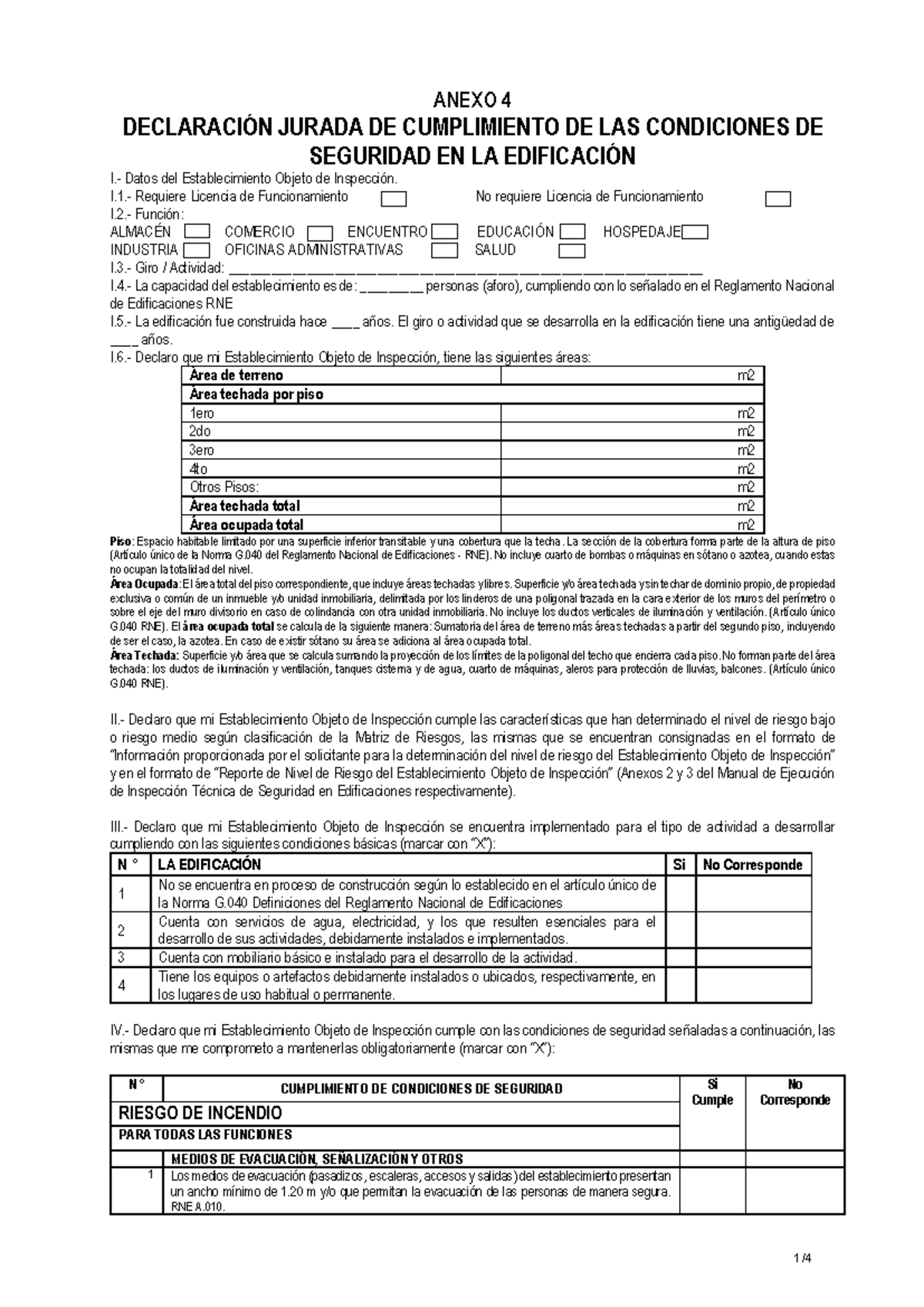 6 Anexo 4 Declaracion Jurada ITSE Posterior - ANEXO 4 DECLARACIÓN JURADA DE CUMPLIMIENTO DE LAS ...