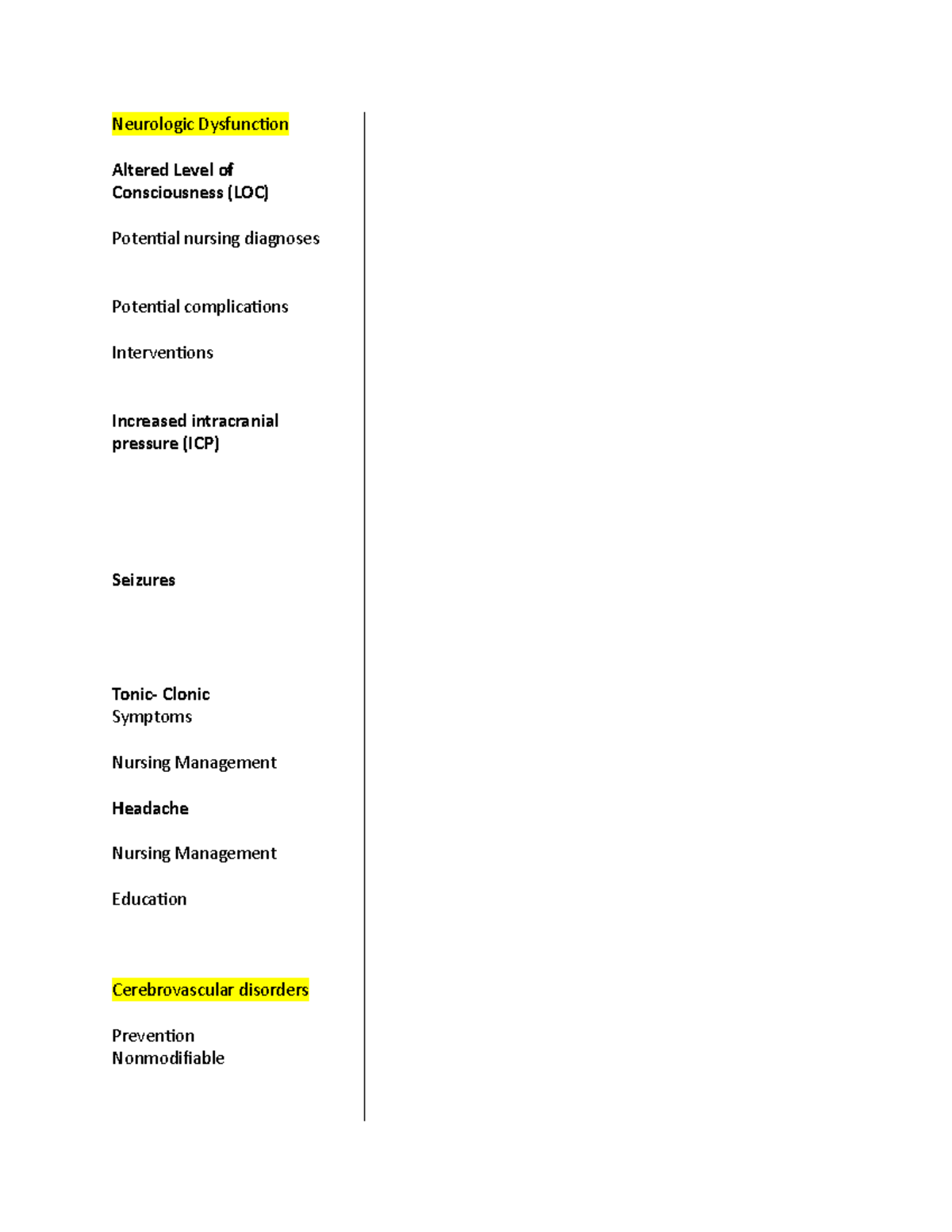 Unit 5 Neuro - class notes - Neurologic Dysfunction Altered Level of ...