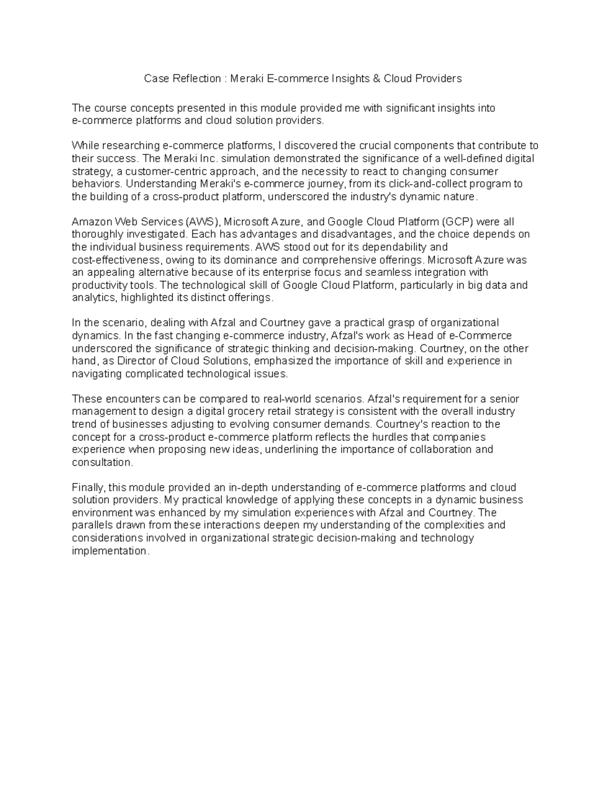 Case Reflection 1 - Ametros case study - Case Reflection : Meraki E ...