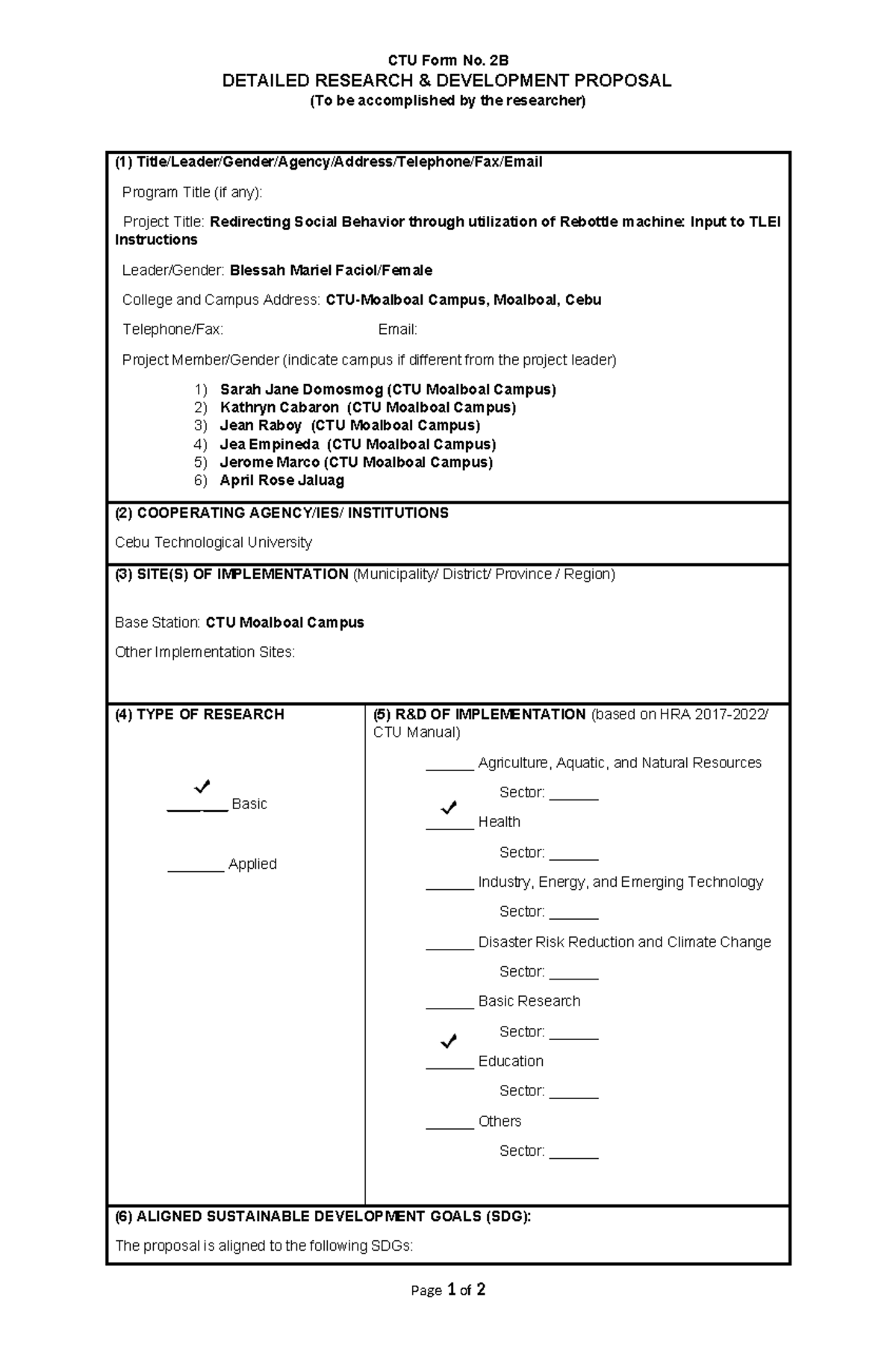 Web based Phase 2 CTU Form No - DETAILED RESEARCH & DEVELOPMENT ...