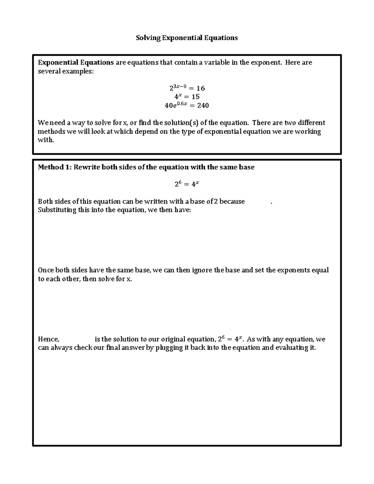 Solving Exp Equations - Lecture notes 2 - Solving Exponential Equations ...