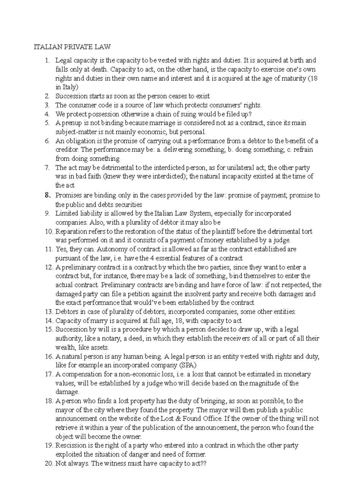 Italian law 1year2 - Useful script - Italian and European company law ...