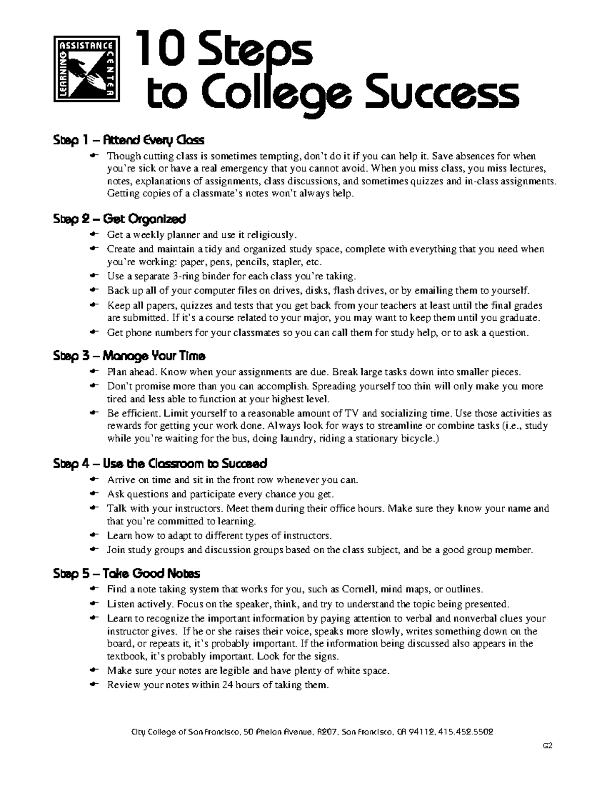 Ten Steps to College Success - G 10 Steps to College Success Step 1 ...
