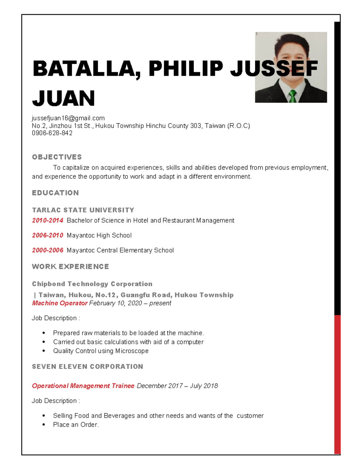 Philip resume - I am from Mayantoc Tarlac I am 30 years old - BATALLA ...
