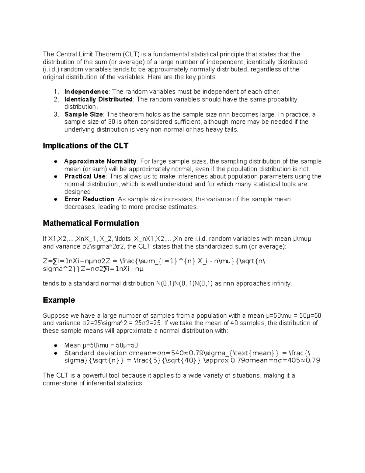 Central limit theory - notes - The Central Limit Theorem (CLT) is a ...