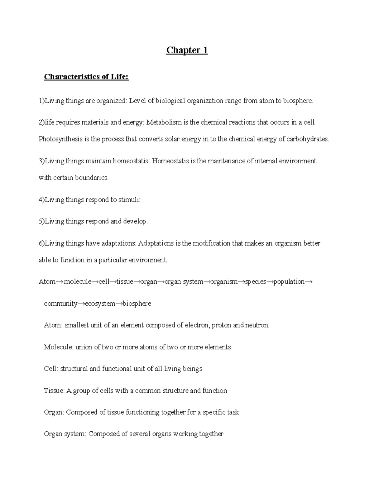 Characteristics of life - Chapter 1 Characteristics of Life: 1)Living ...