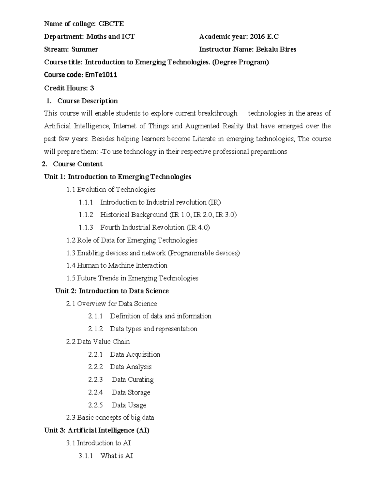 Introduction to Emerging Technologies. (Diploma Program) - Name of ...