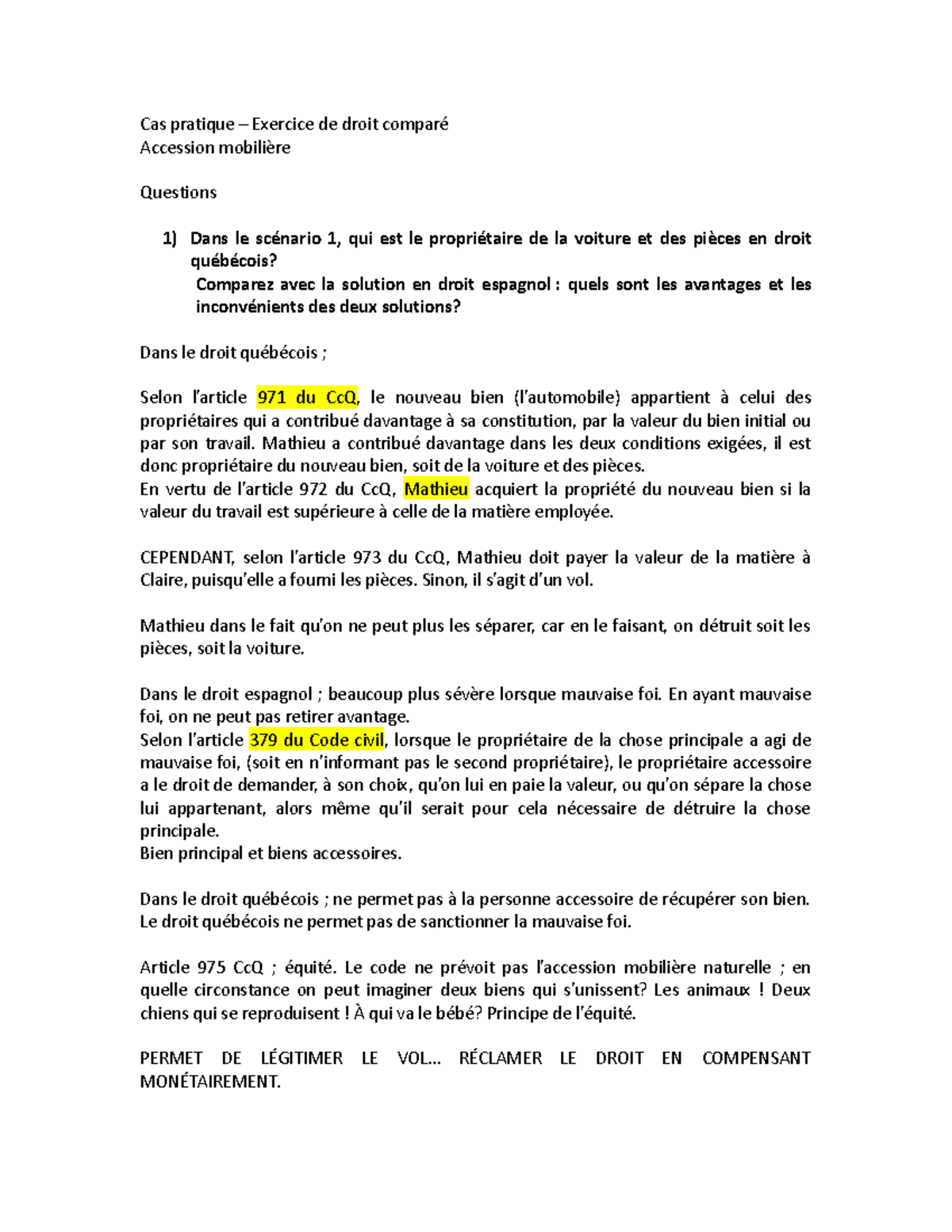 Cas pratique - Accession mobilière - Cas pratique – Exercice de droit ...