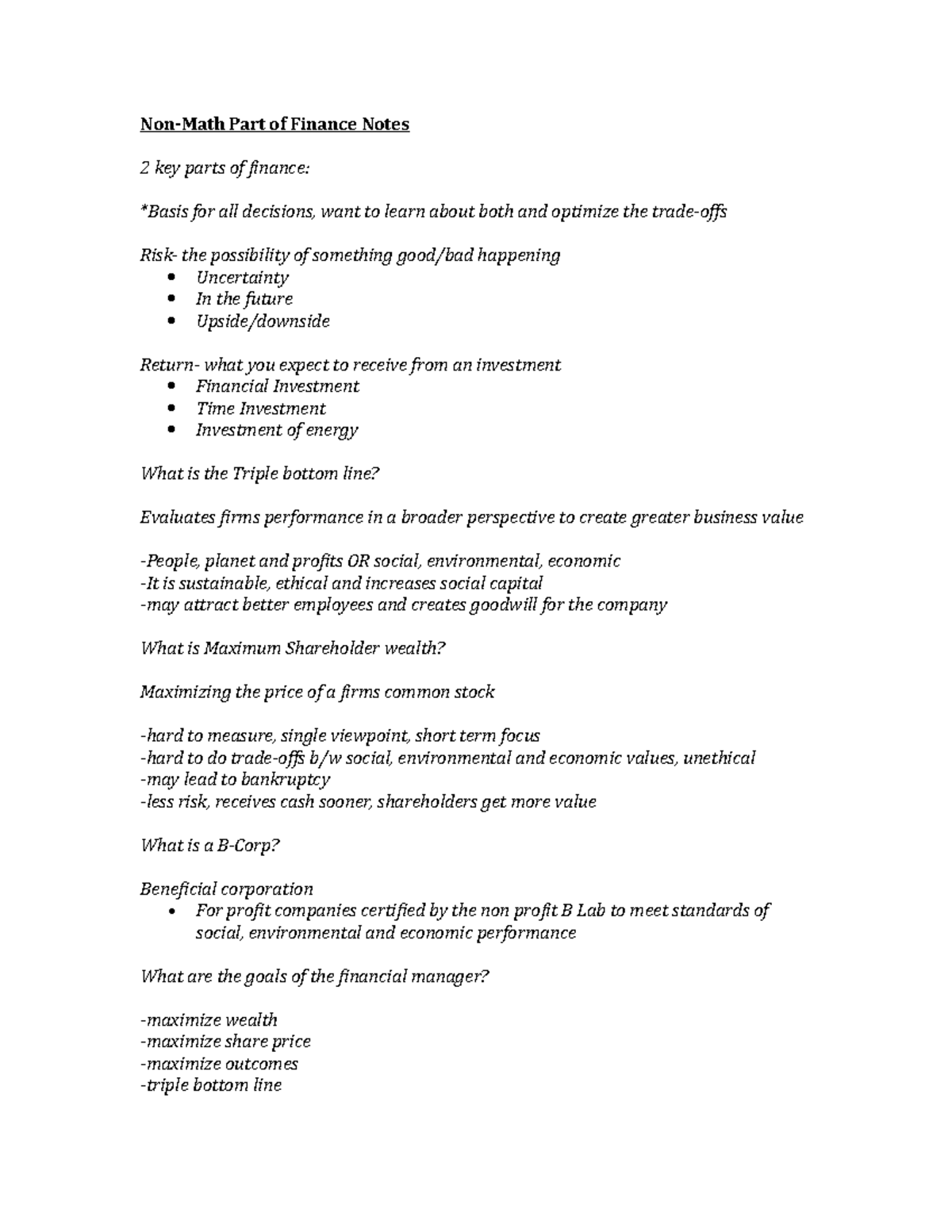 Finance Notes - Professor: Rick Nason - Non-Math Part of Finance Notes ...