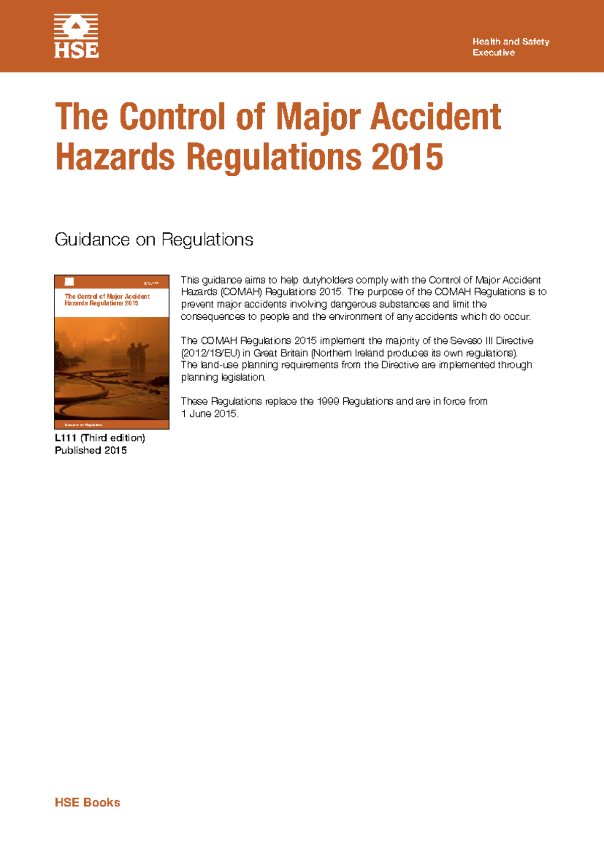 Control of Major Accident Hazards Regulations - This guidance aims to ...