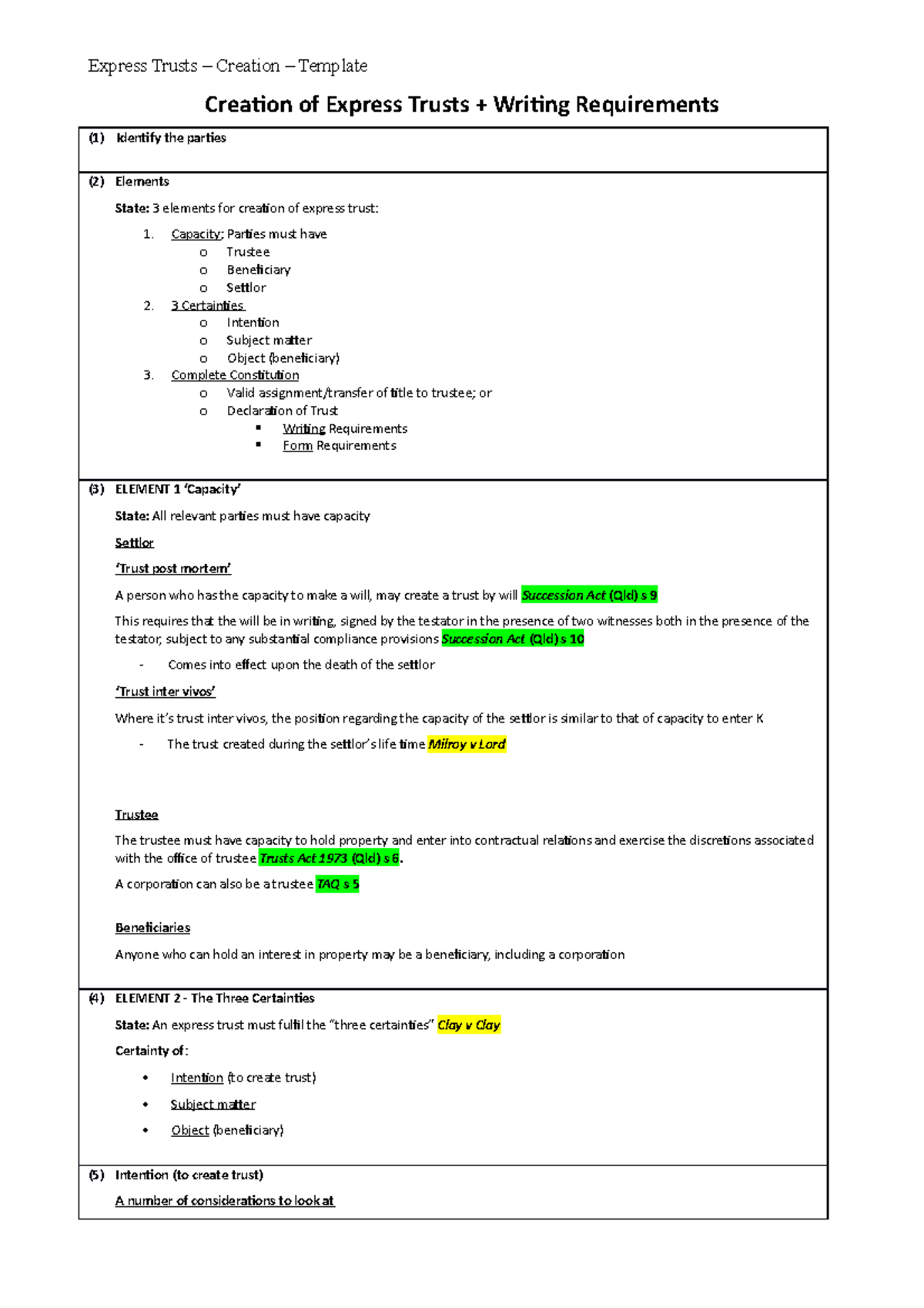 10.0 Template - Creation of Express Trusts and writing requirements - Creation of Express Trusts ...