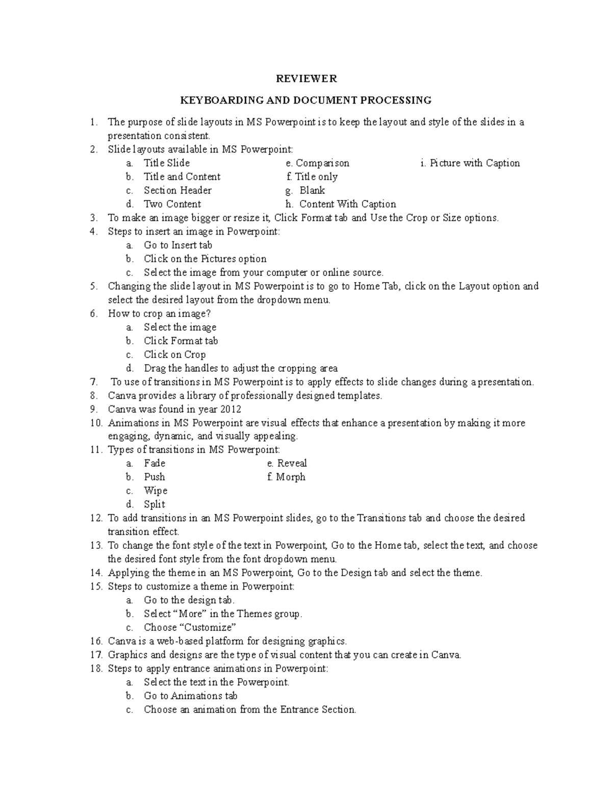 Lecture handouts - REVIEWER KEYBOARDING AND DOCUMENT PROCESSING The ...