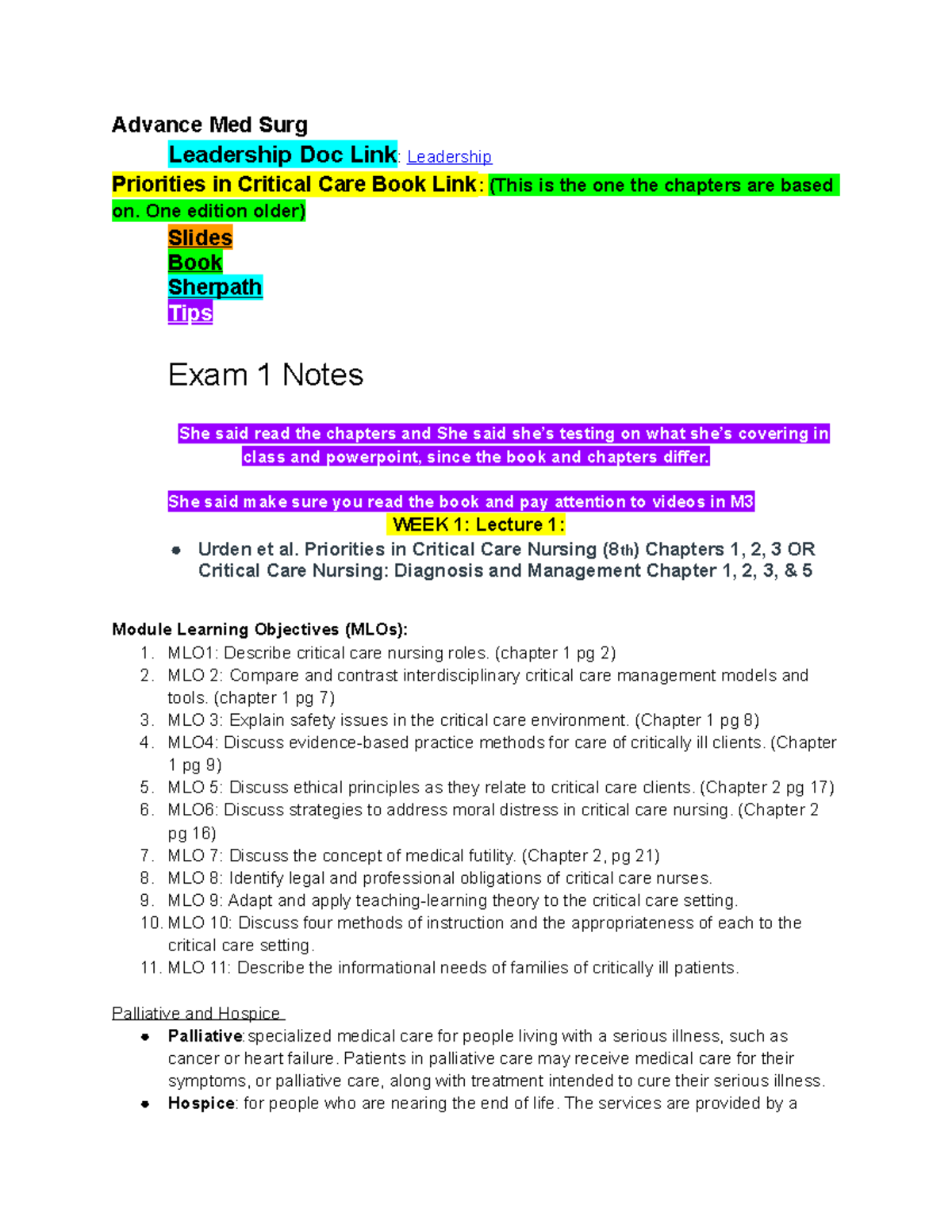 Adv Med Surg Critical care Notes - Advance Med Surg ####### Leadership ...