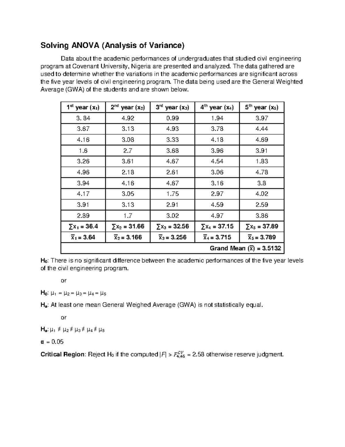 ANOVA Sample Problem - Solving ANOVA (Analysis of Variance) Data about ...