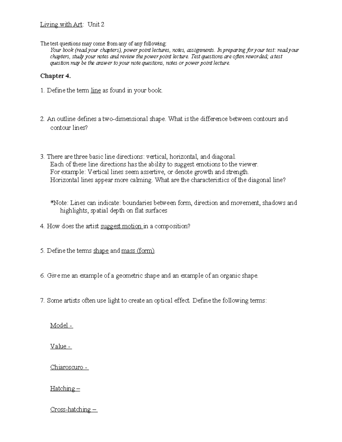 Ch 4 notes - Living with Art Ch 4 Elements of Art - The test questions ...