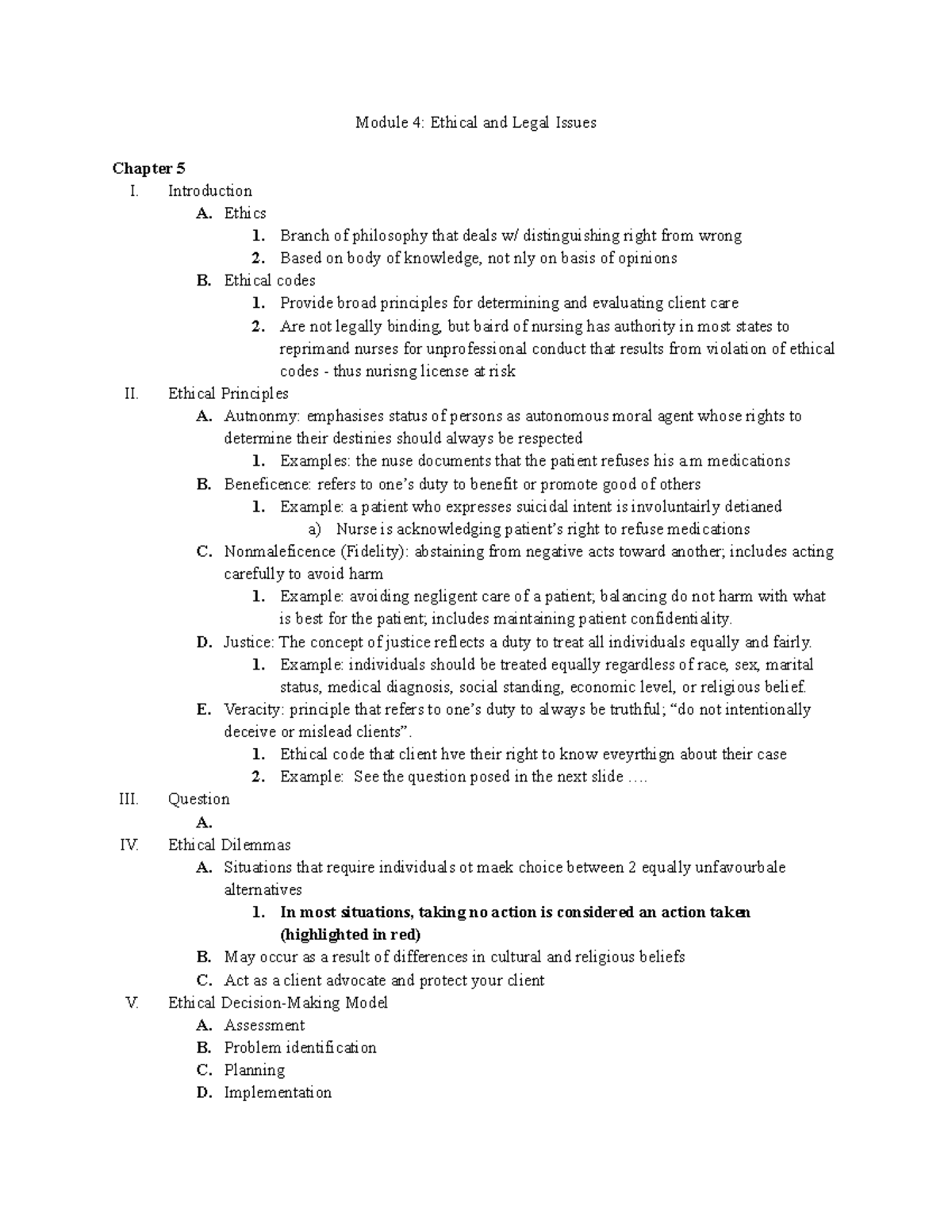 Module 4 Ethical and Legal Issues - Module 4: Ethical and Legal Issues Chapter 5 I. Introduction ...