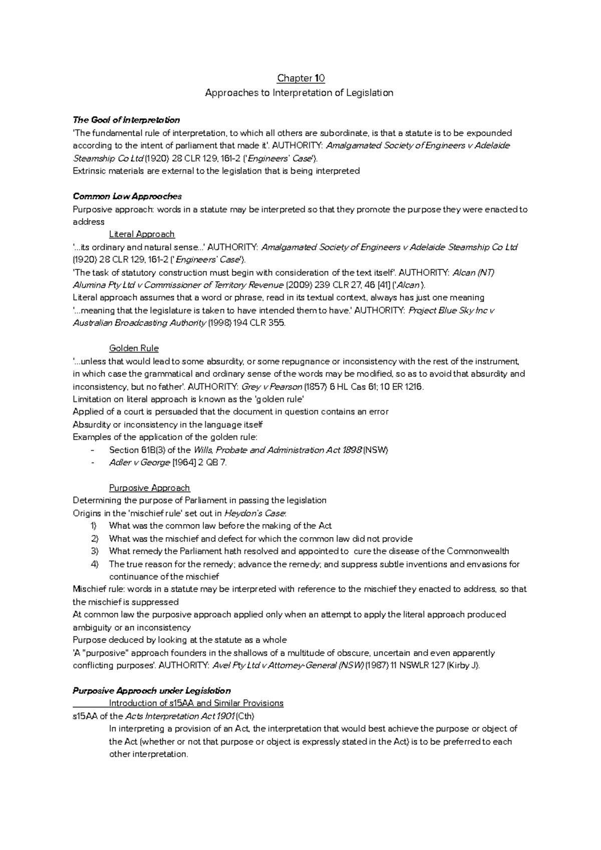 Approaches to Interpretation of Legislation - Studocu