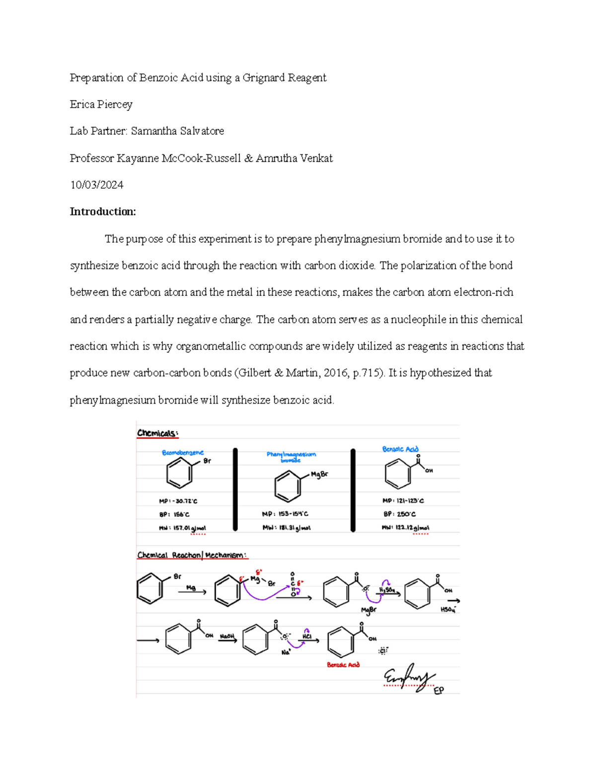Preparation of Benzoic Acid using a Grignard Reagent - The polarization of the bond between the ...