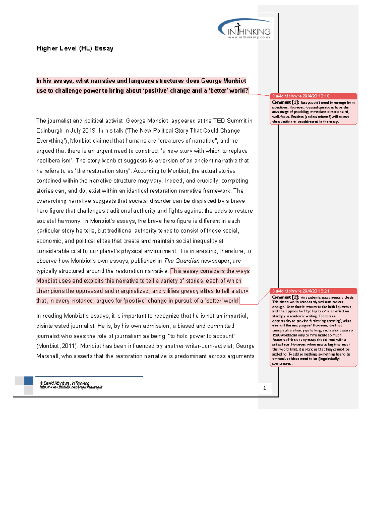 Sample hl english essay - © David McIntyrethinkib/englishalanglit ...