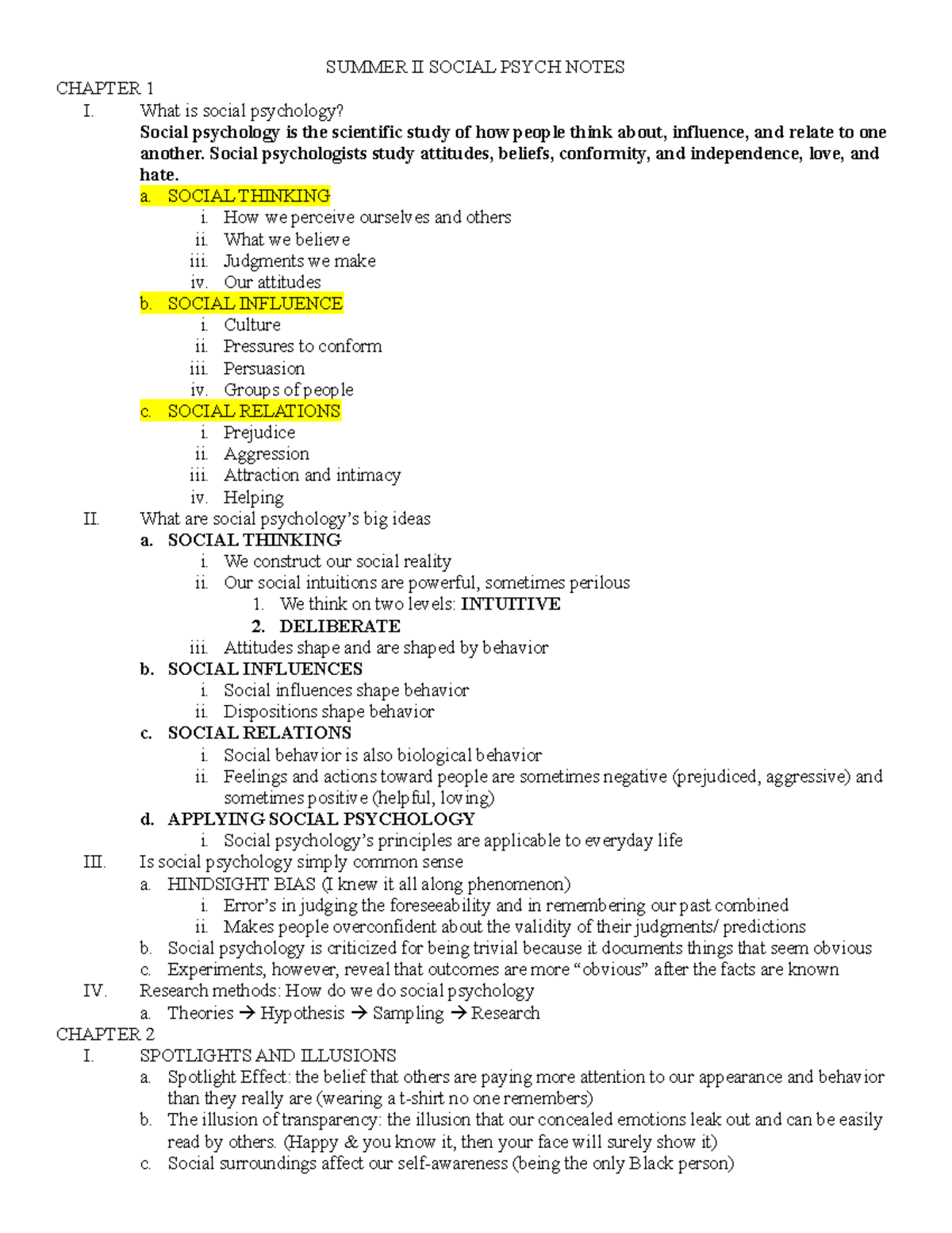 Textbook Notes FOR Social Psychology - CHAPTER 1 I. What is social ...