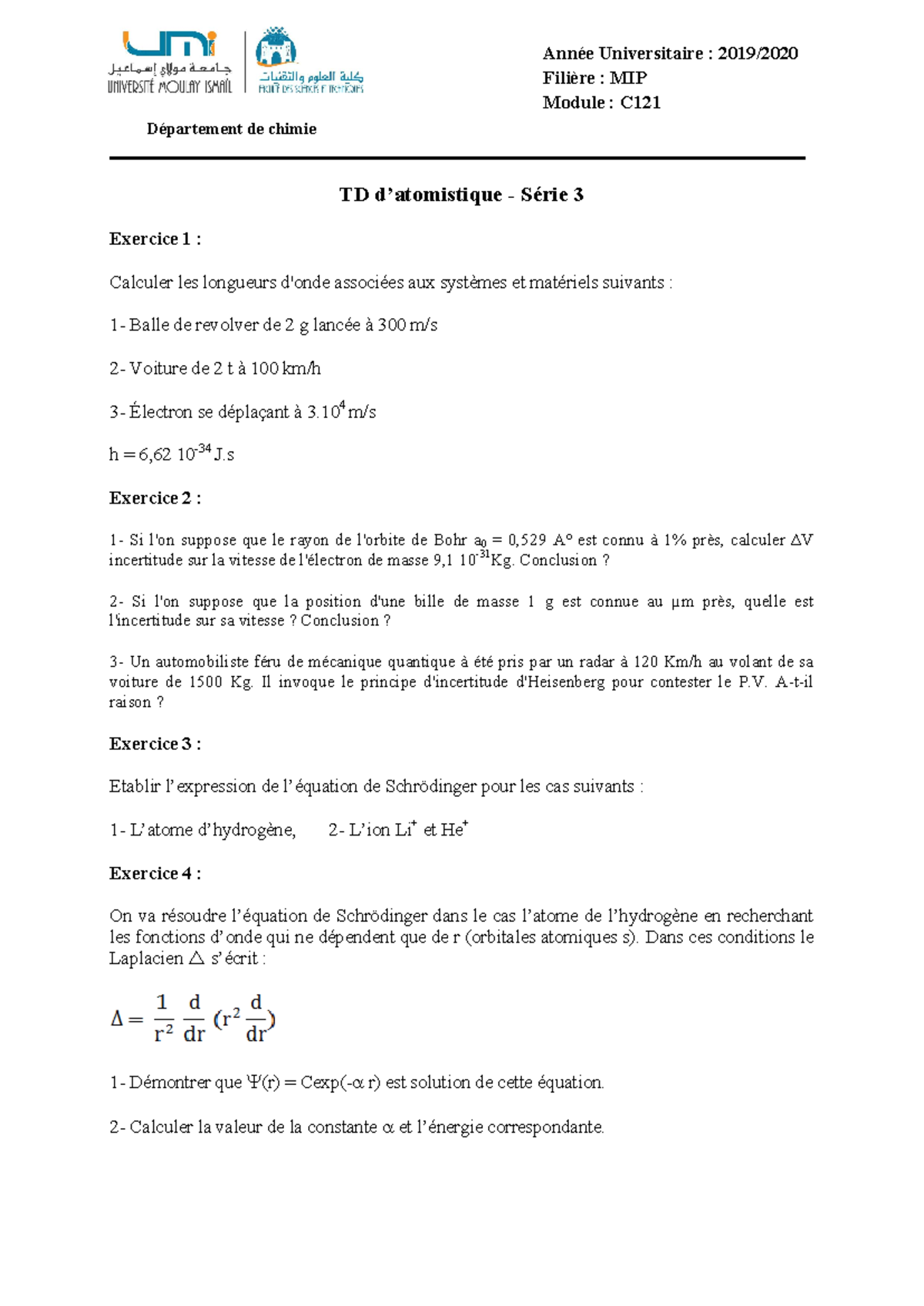 TD atomistique série 3 MIP - ________________________________________________________________ TD ...