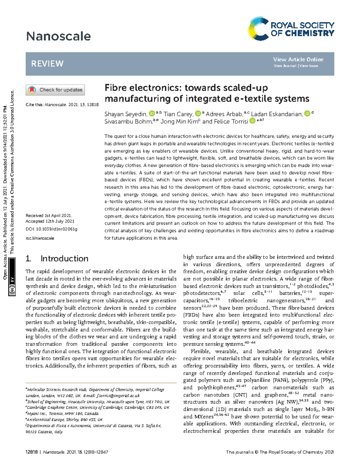 Fibre electronics towards scaled-up manufacturing of integrated e ...