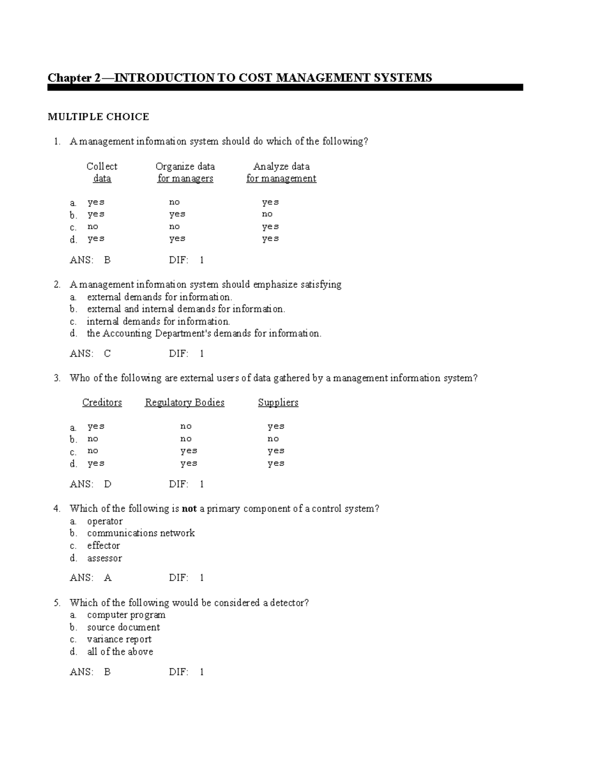 Chapter 2— Introduction TO COST Management Systems - Chapter 2 ...