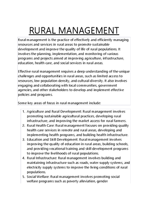 Rural Management INDEX - I. Definition of Rural Management: This topic ...