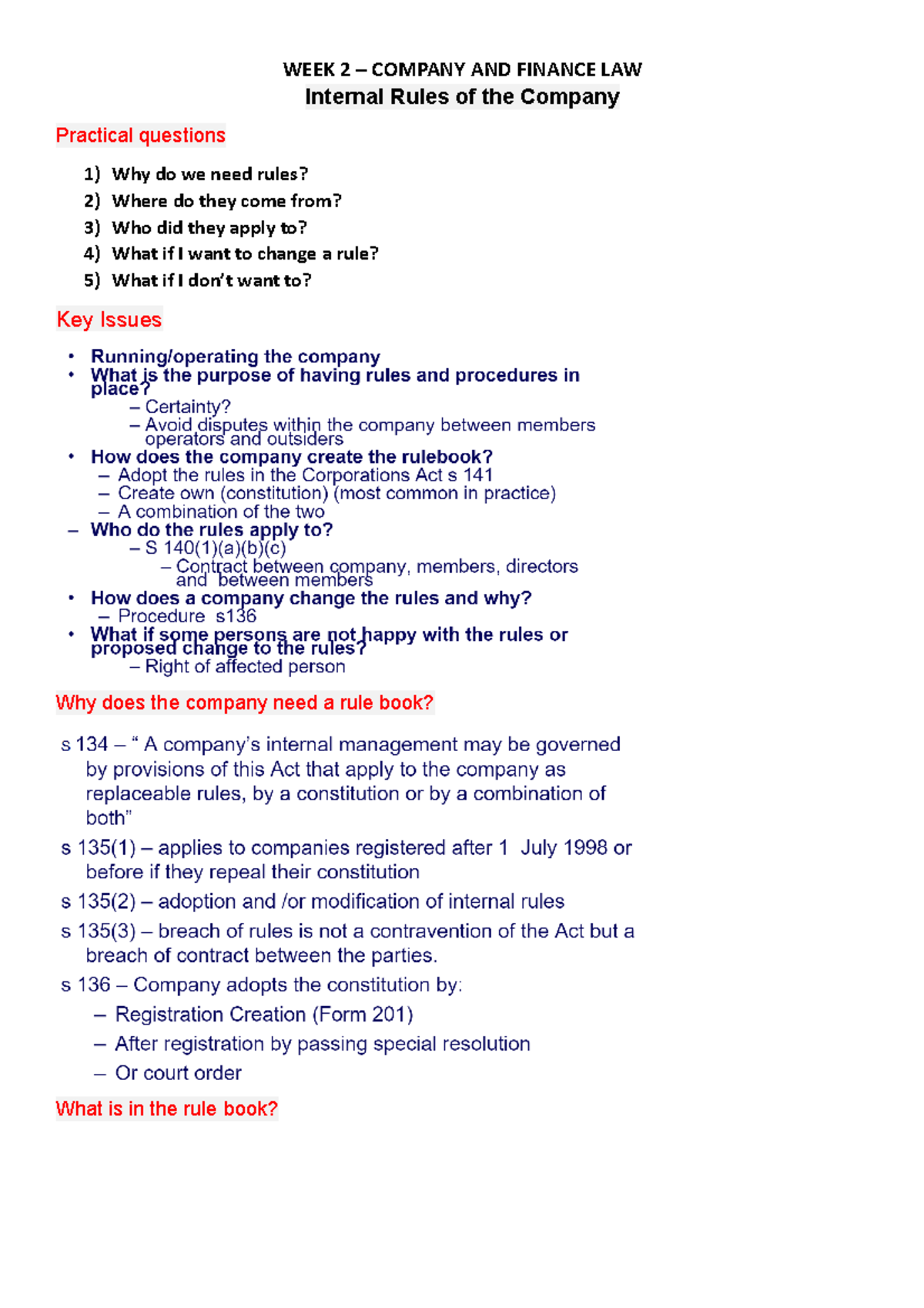 WEEK 2- Internal Rules of the Company - LAW2450 - RMIT University - Studocu