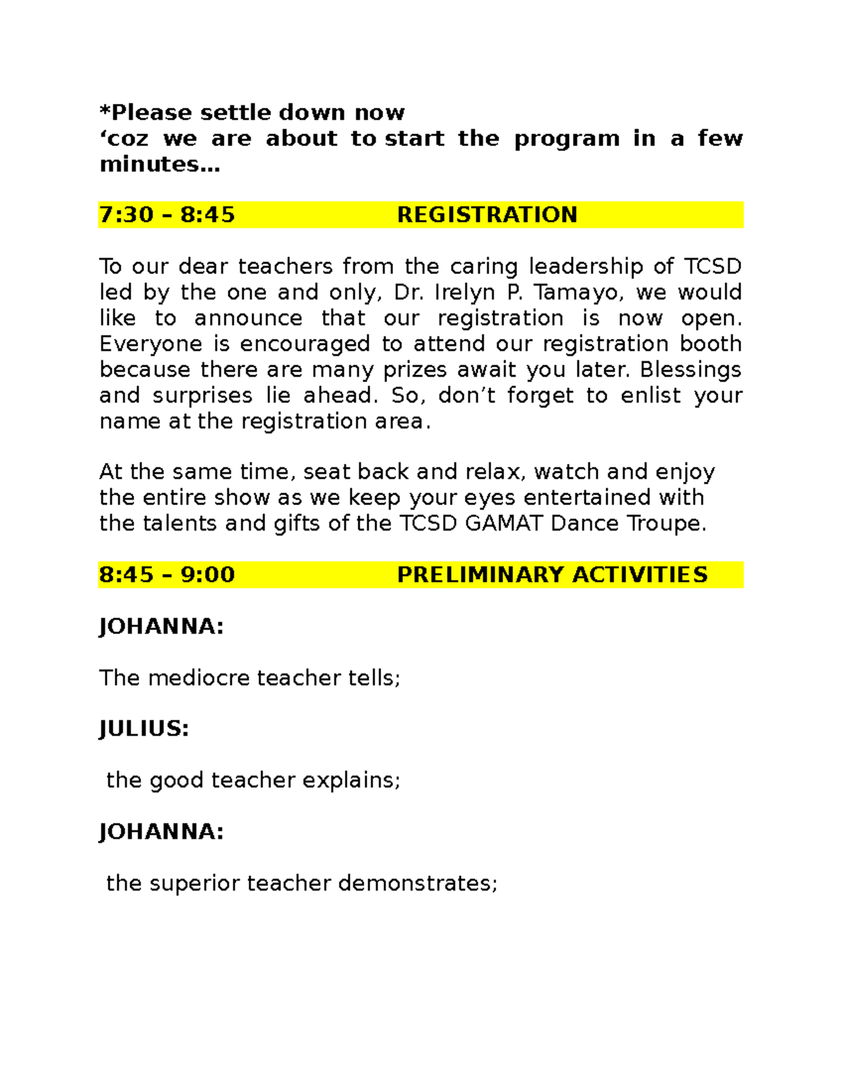 WTD script 2024 - *Please settle down now ‘coz we are about to start the program in a few ...
