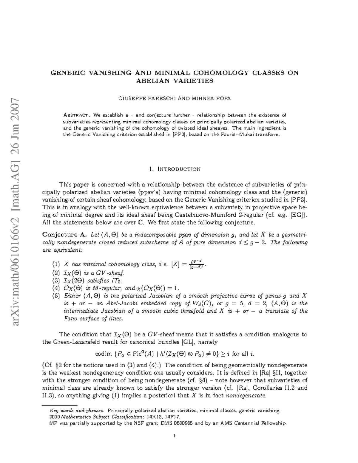 0610166 - Cours - arXiv:math/0610166v2 [math] 26 Jun 2007 GENERIC ...