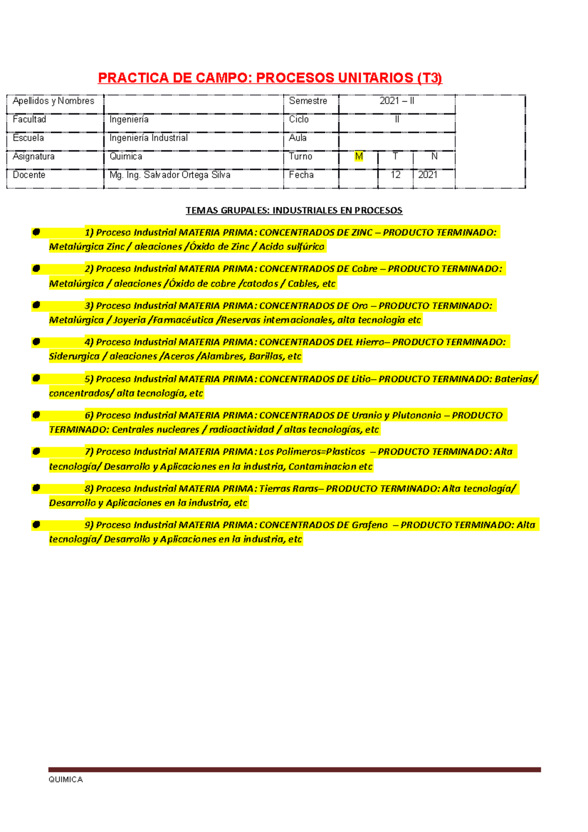0000 Semana 1 Trabajo Semestral Grupal - PRACTICA DE CAMPO: PROCESOS ...