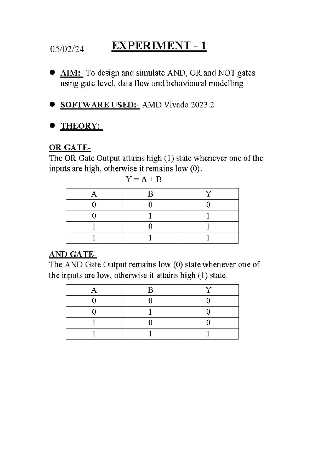 Rahul_1234_notes - EXPERIMENT - 1 AIM:- To design and simulate AND, OR ...
