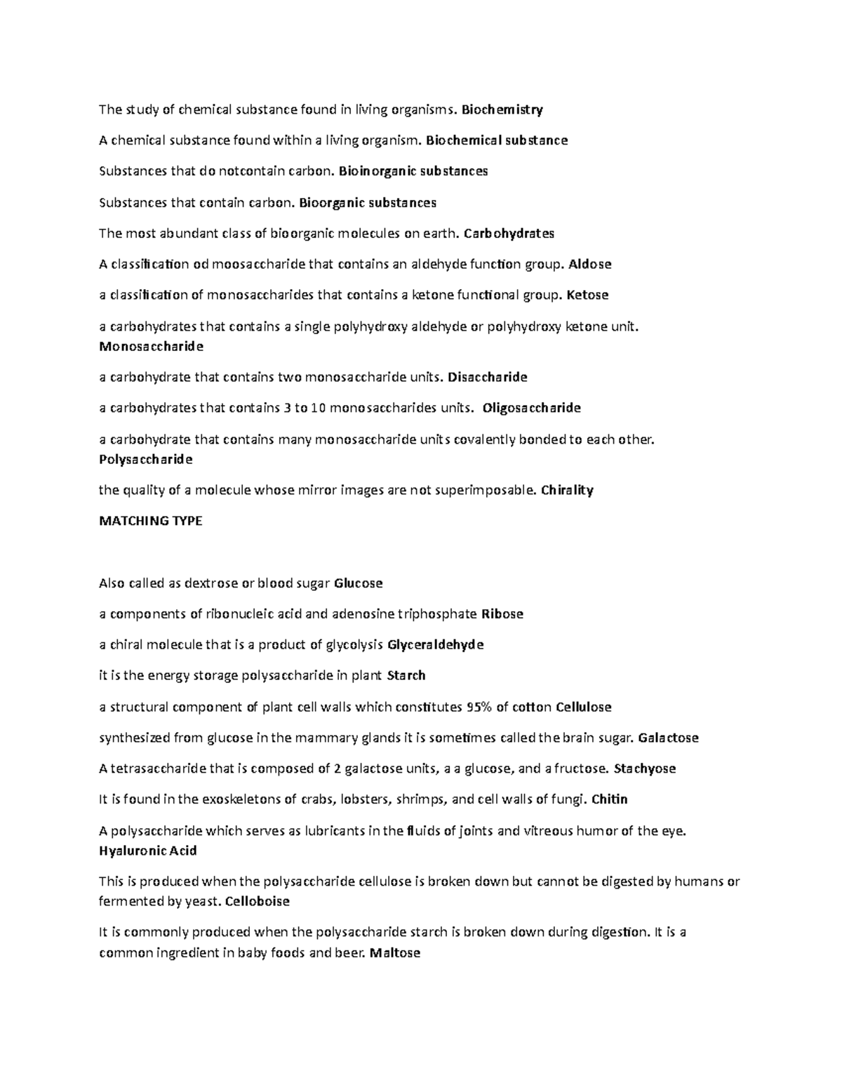 Biochem quiz1 - reviewer - The study of chemical substance found in ...