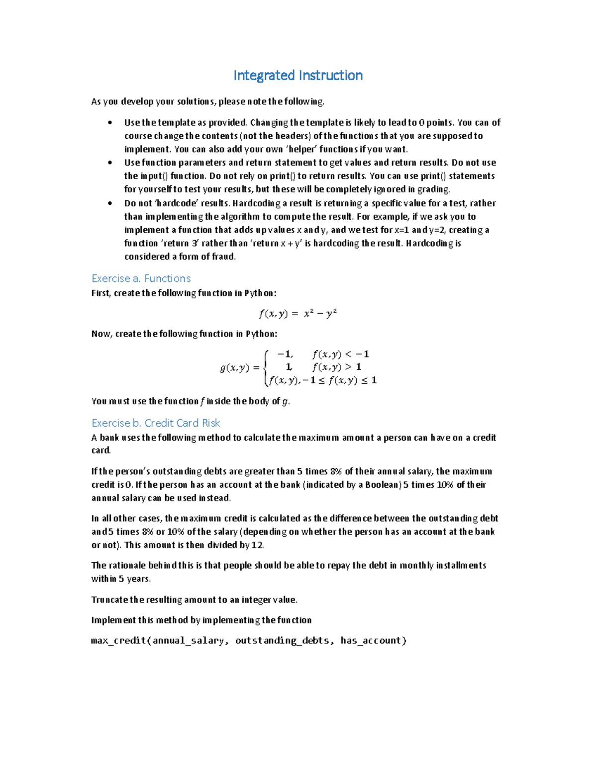 1 Integrated Instruction - exercises - Integrated Instruction As you ...