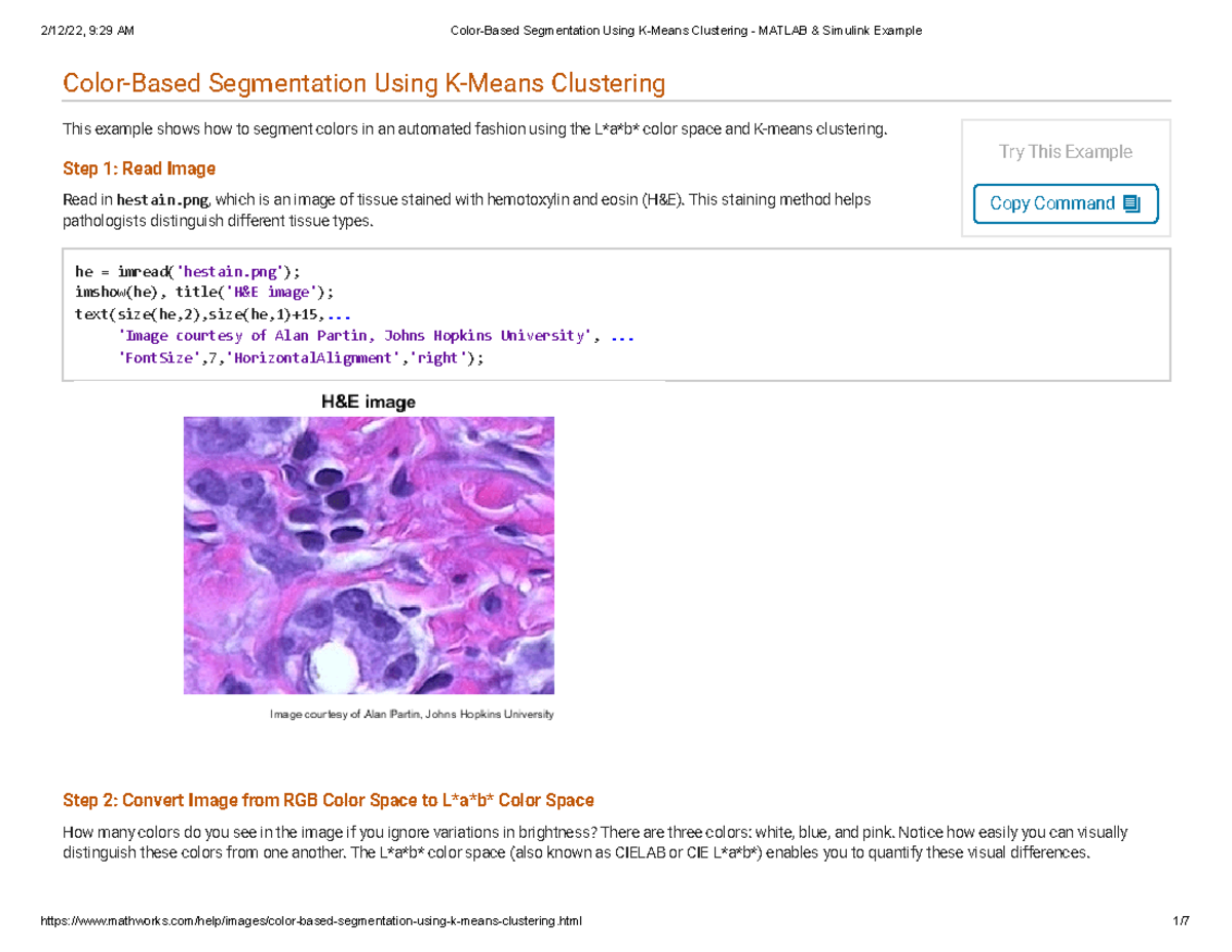 Color Based Segmentation Using K Means Clustering Matlab And Simulink Example Color Based 