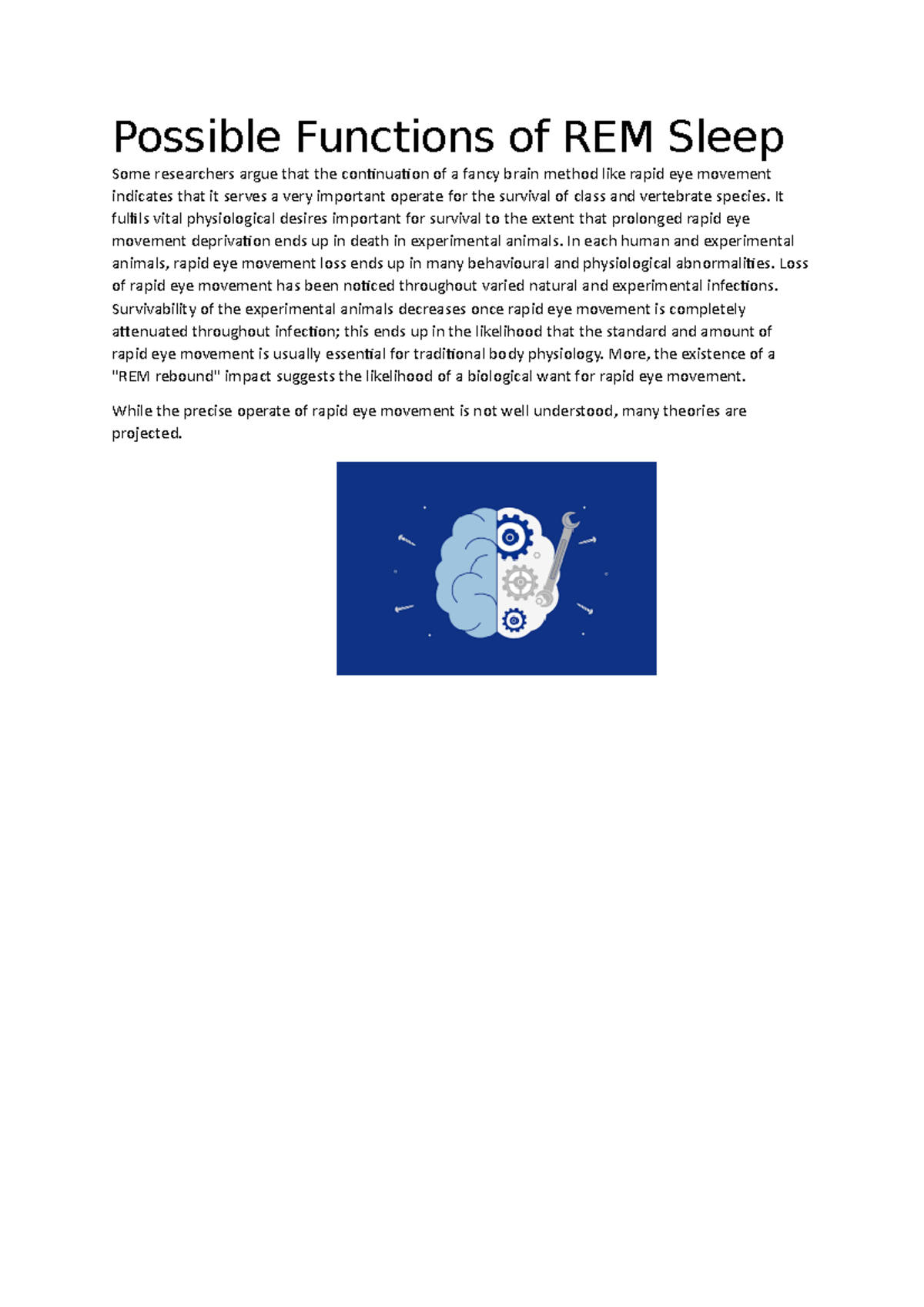 DE100 Possible Functions of REM Sleep - Possible Functions of REM Sleep ...