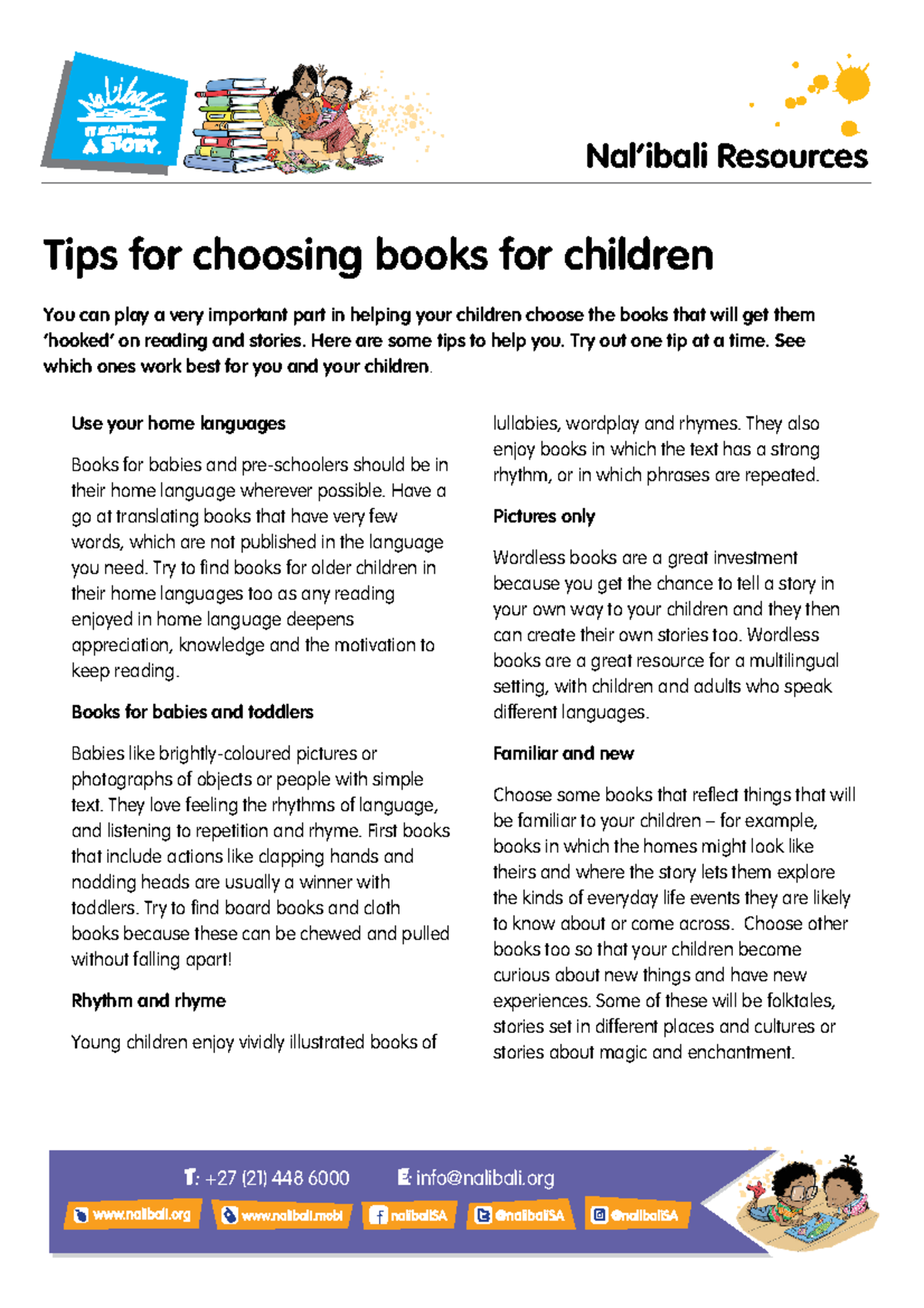 Choosing books tip-sheet - Tips for choosing books for children You can ...