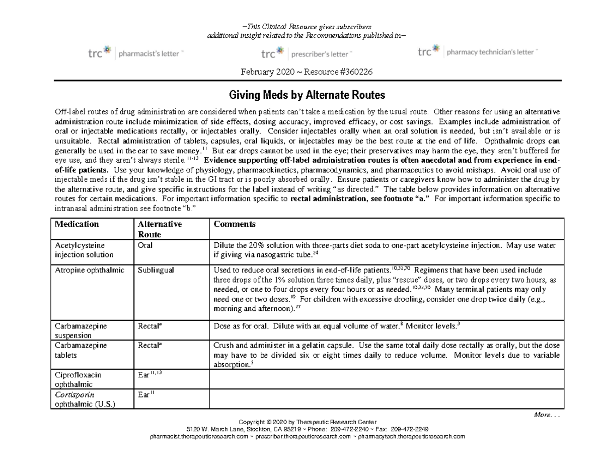 PL-Giving Meds by Alternate Routes-1-1 - −This Clinical Resource gives ...