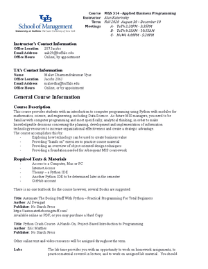MGS 314 Syllabus - Course MGS 314 –Applied Business Programming ...