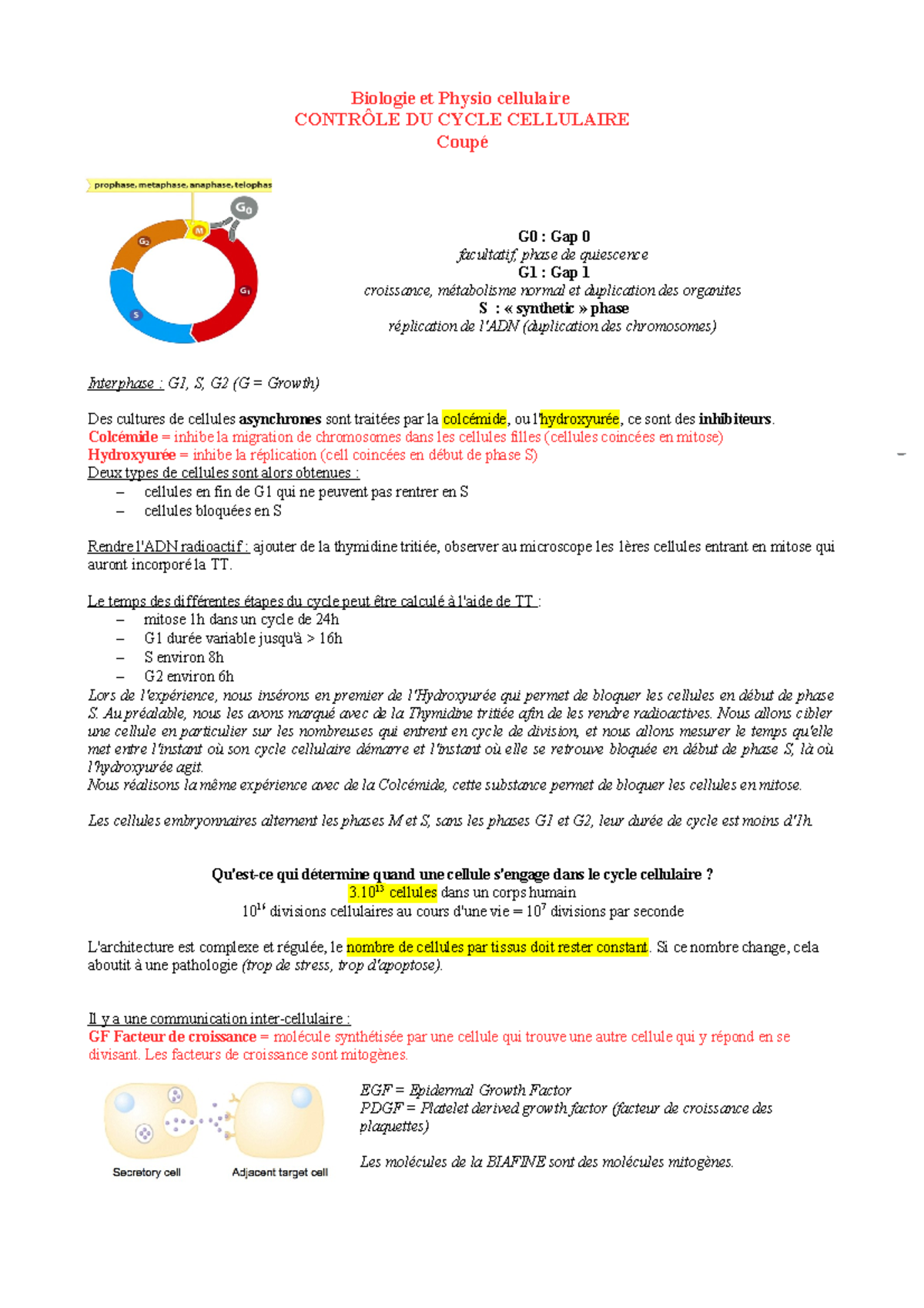 Contrôle du cycle cellulaire - Biologie et Physio cellulaire CONTRÔLE ...