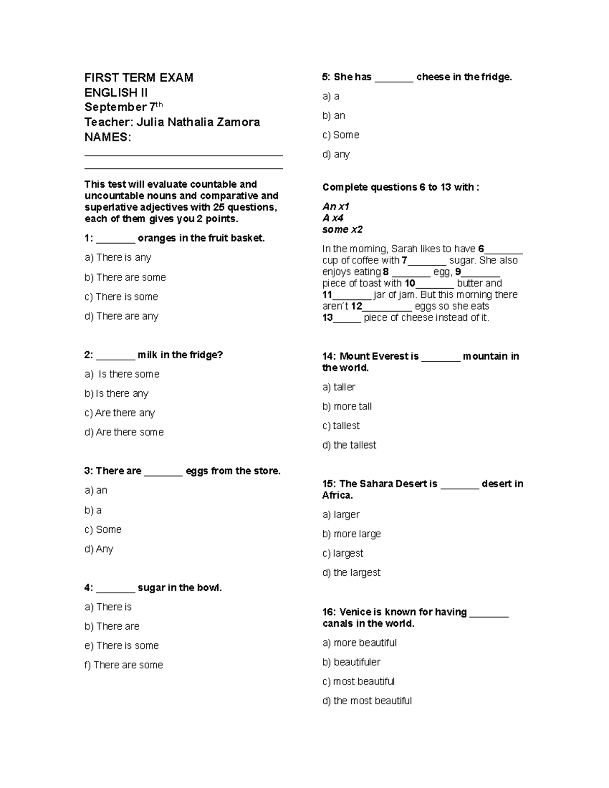 First TERM EXAM level 2 - PRACTICE MATERIAL - FIRST TERM EXAM ENGLISH ...