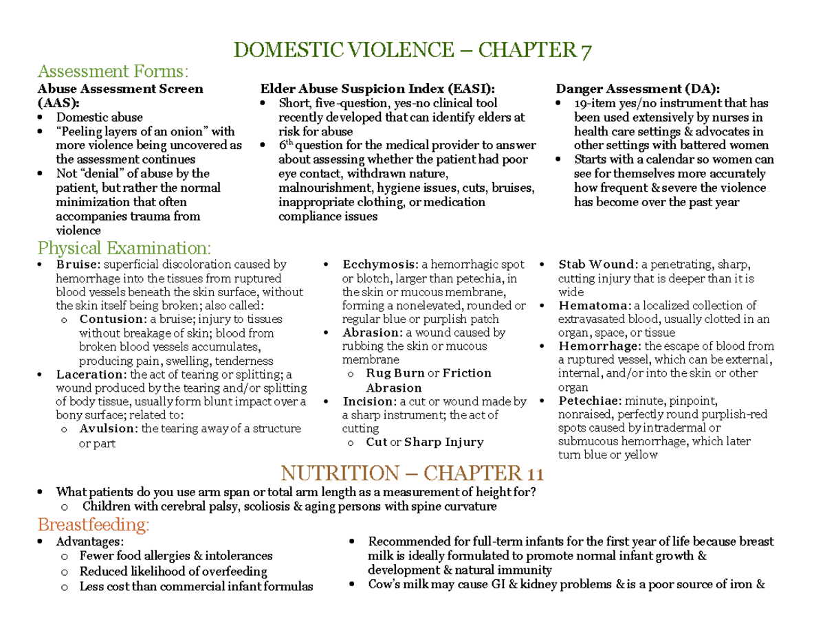 Study Guide Full - DOMESTIC VIOLENCE – CHAPTER 7 Assessment Forms ...